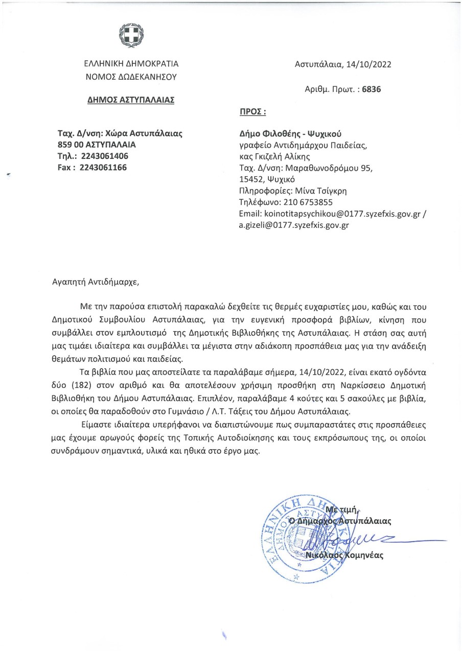 Οι κάτοικοι του Δήμου Φιλοθέης - Ψυχικού ενίσχυσαν βιβλιοθήκες σε όλη ...